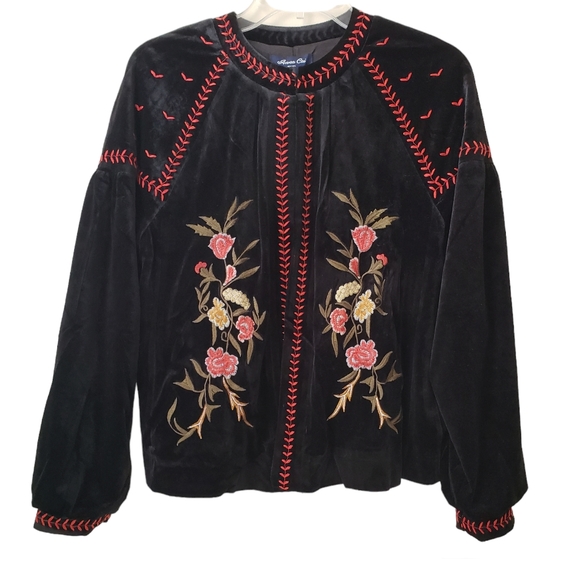 Anna Cai | Tops | Anna Cai Black Velour Floral Jacket | Poshmark